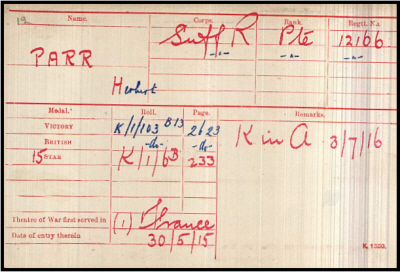Herbert Parr is commemorated on the Thiepval Memorial, pier and face 1C/2A