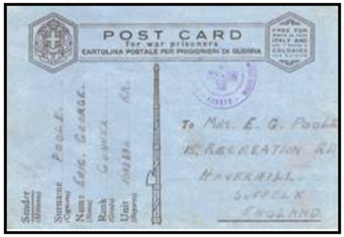 It was from here that Eric sent postcards home, the last on 26th Oct ...