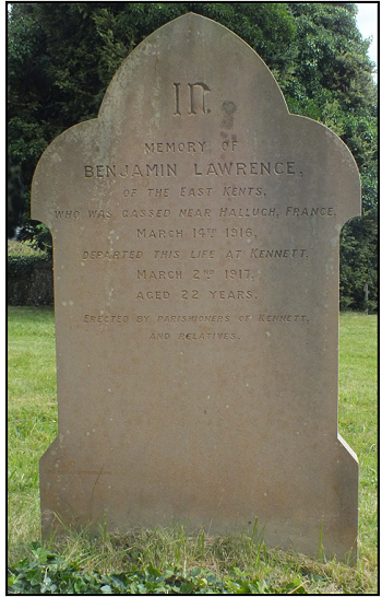 In memory of Benjamin Lawrence of the East Kents - who was gassed near ...