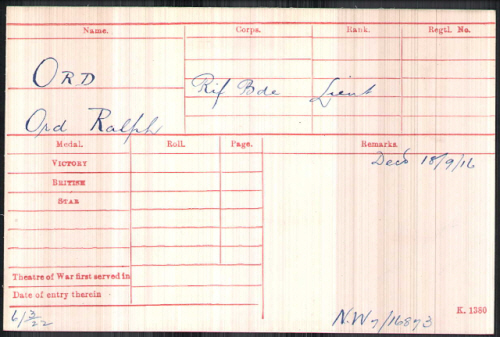 Ord Ord is commemorated on the Thiepval memorial, pier and face 16B/16C